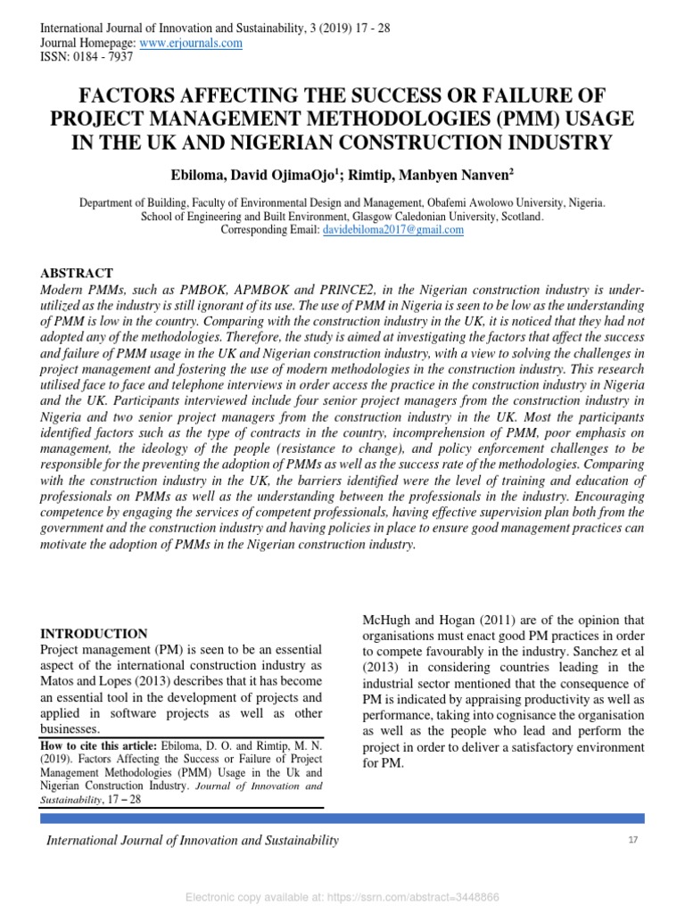 Evaluating the Factors Affecting the Success or Failure of Project ...