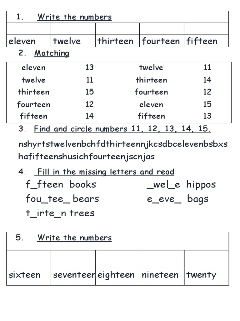 Numbers Activities 11-20 | PDF