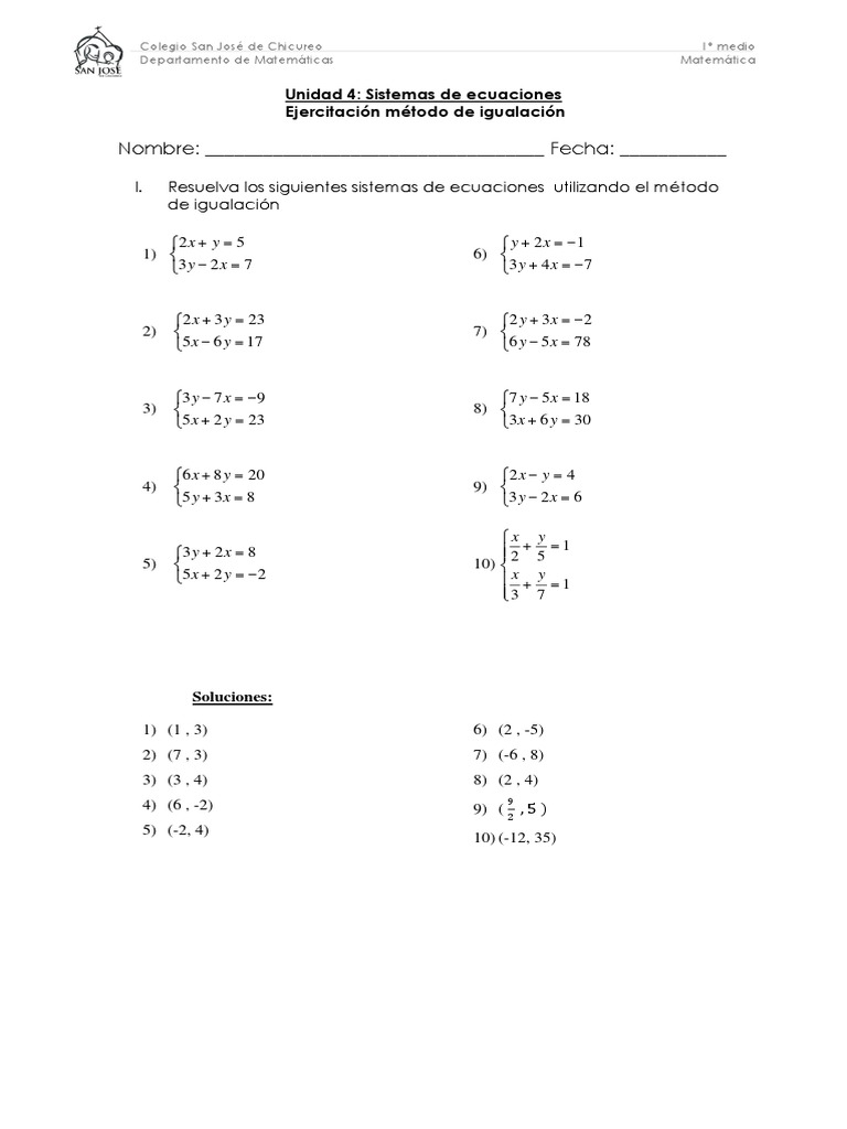 SIST EC CMC RESP I CSJ 211009 Ejercitacion Método de Igualación GUILLERMO VIVES | PDF