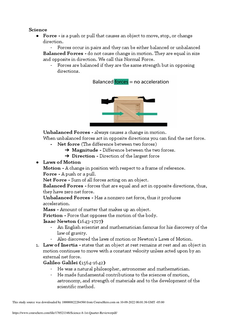 Grade 8 Science 1st Quarter Reviewer | PDF | Force | Potential Energy