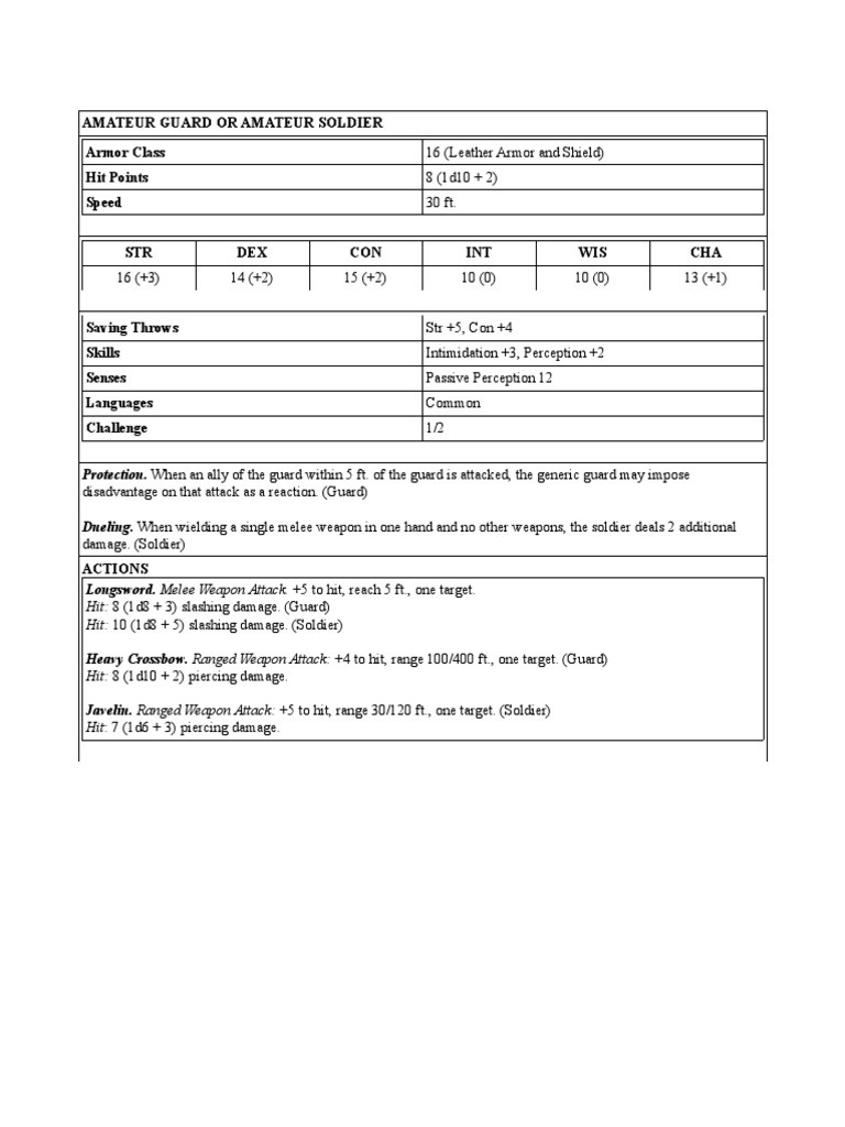NPC Alternate NPC Stats 1 | PDF | Archery | Shield