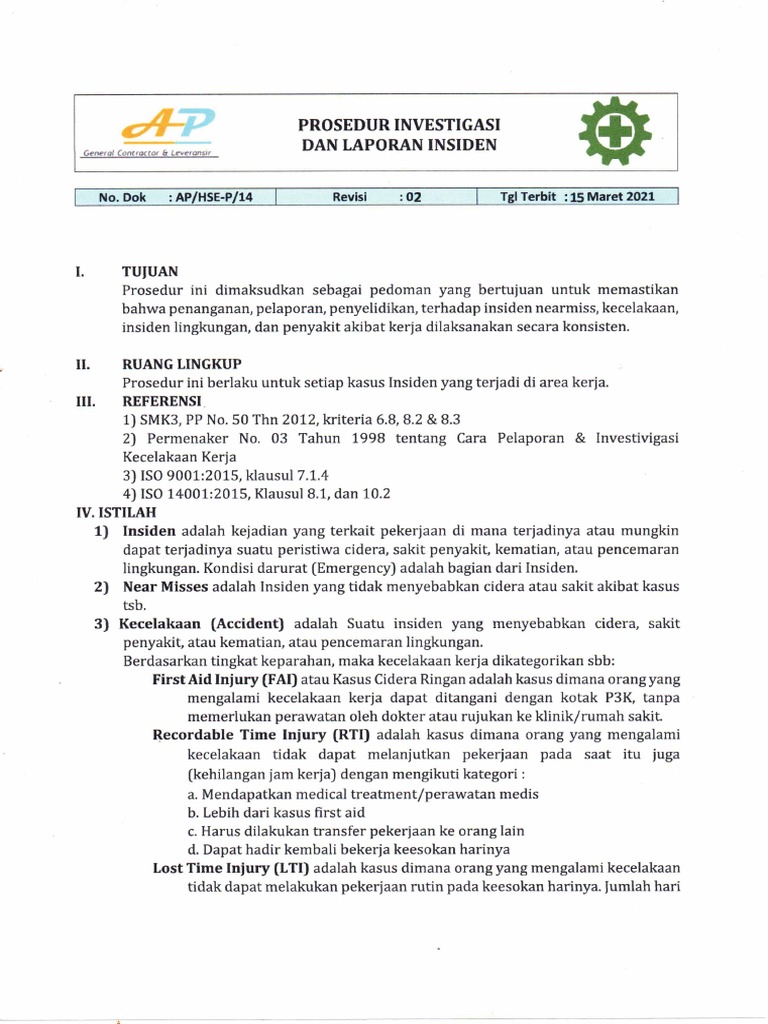 A. Prosedur Investigasi Dan Laporan Insiden | PDF