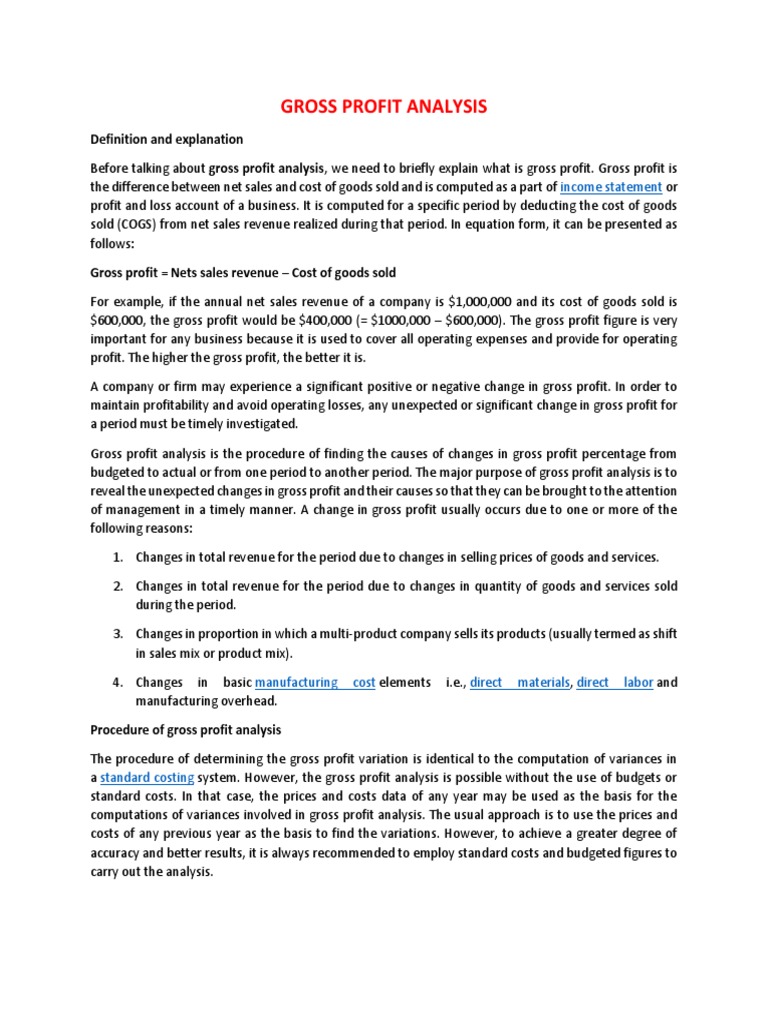 Understanding Gross Profit Analysis: Calculating Variances to Identify ... Understanding Gross Profit Analysis: Calculating Variances to Identify ...