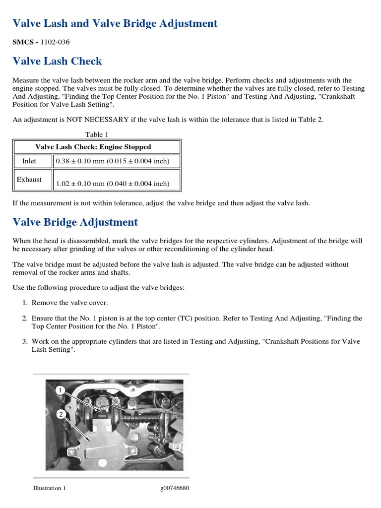 Valve Lash and Bridge Adjustment Guide | PDF | Internal Combustion ...