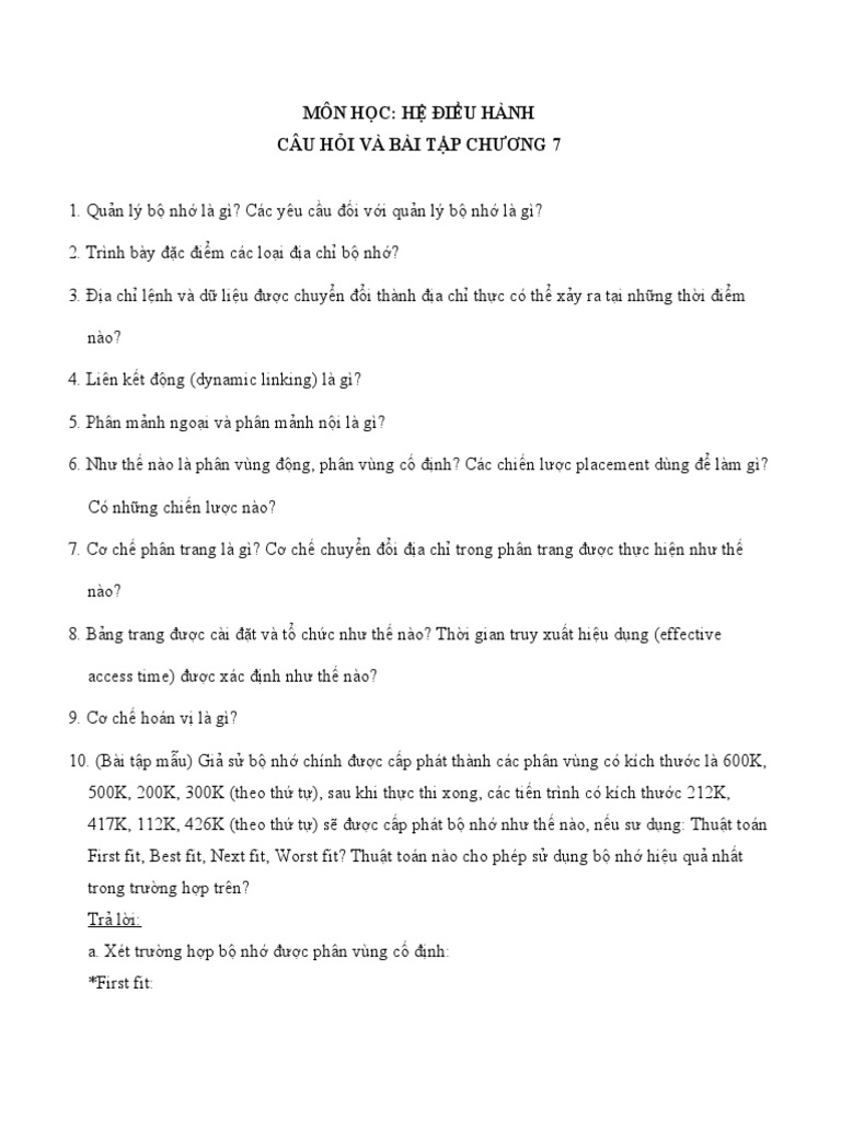 Bai Tap Chuong 7 HDH | PDF