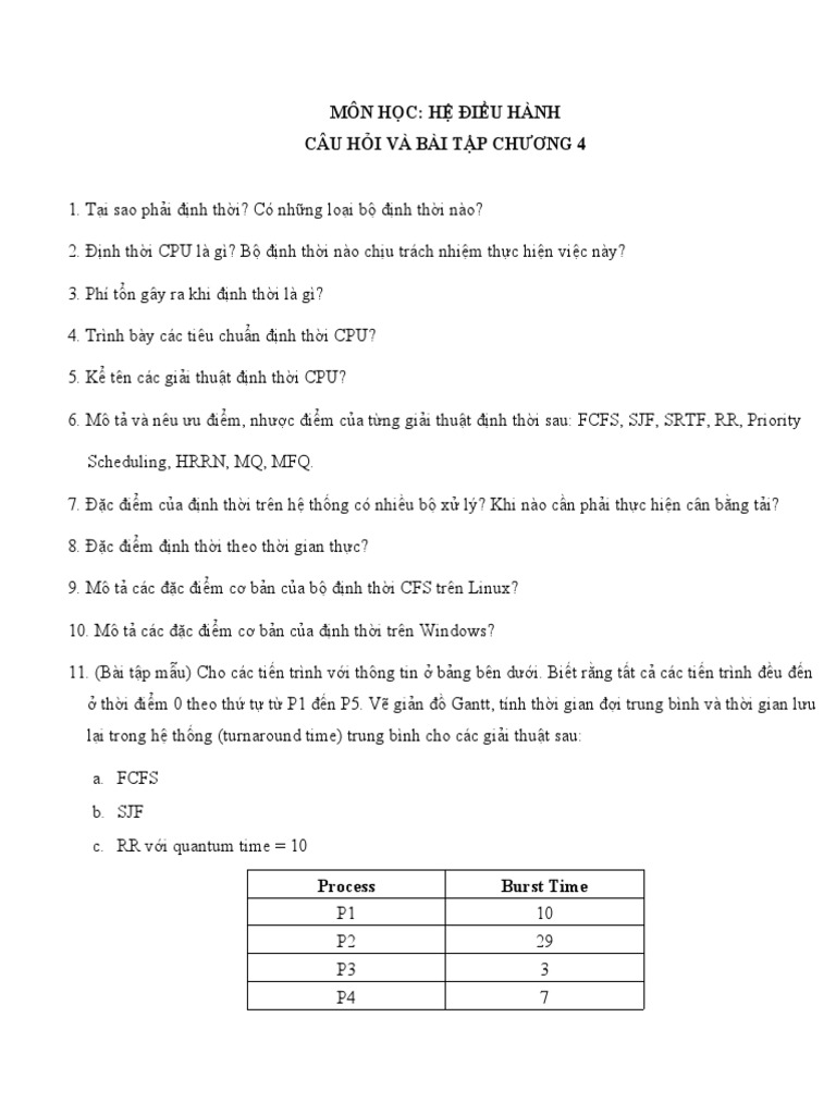 Bai Tap Chuong 4 HDH | PDF