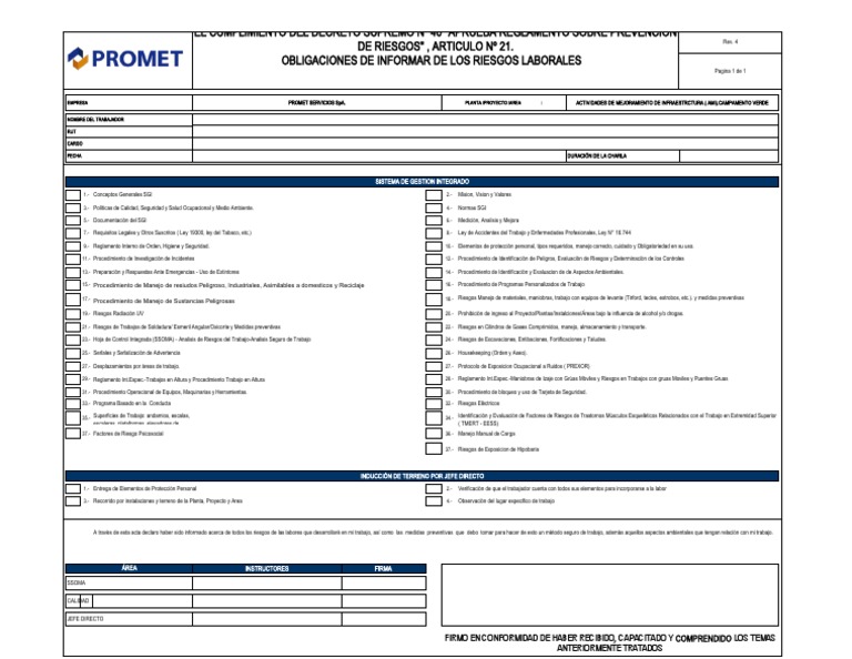 12.-Formato Obligacion de Informar Los Riesgos Laborales Rev 4 | PDF