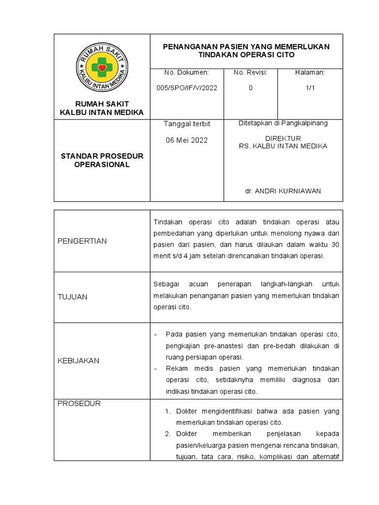 Penanganan Pasien Yang Memerlukan Tindakan Operasi Cito | PDF | Sains ...