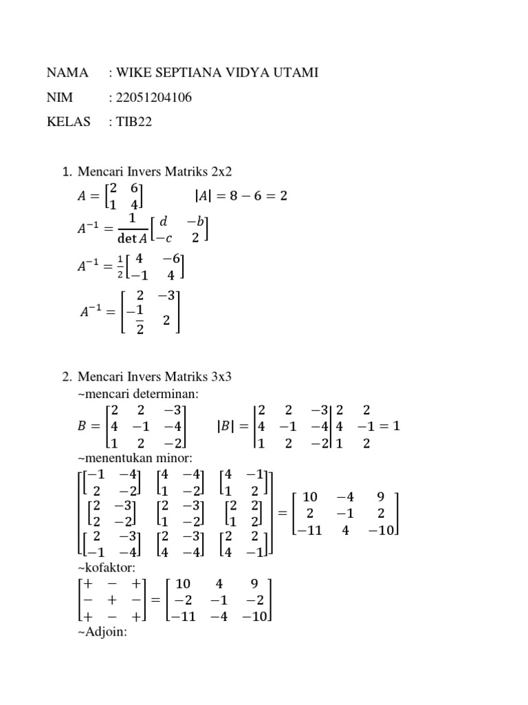 Invers Matriks 2x2 dan 3x3 | PDF