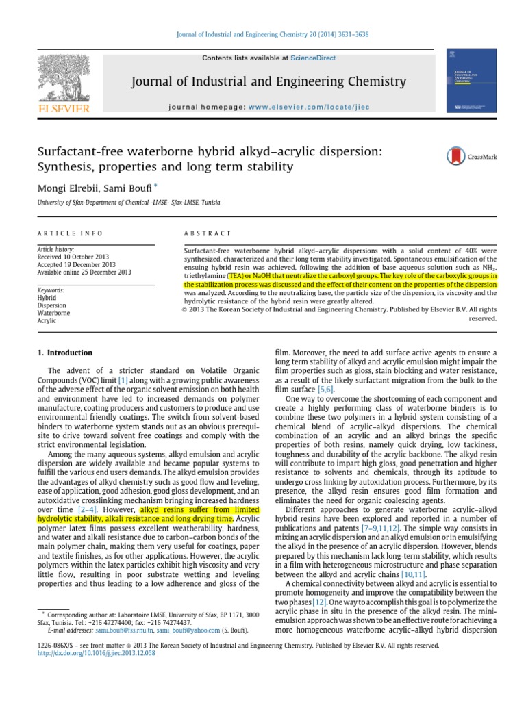 Synthesis and Characterization of Surfactant-Free Waterborne Hybrid ...