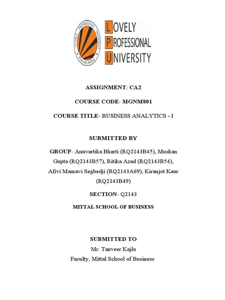 Business Analytics 1 Ca 2 | Download Free PDF | Cluster Analysis | Machine Learning