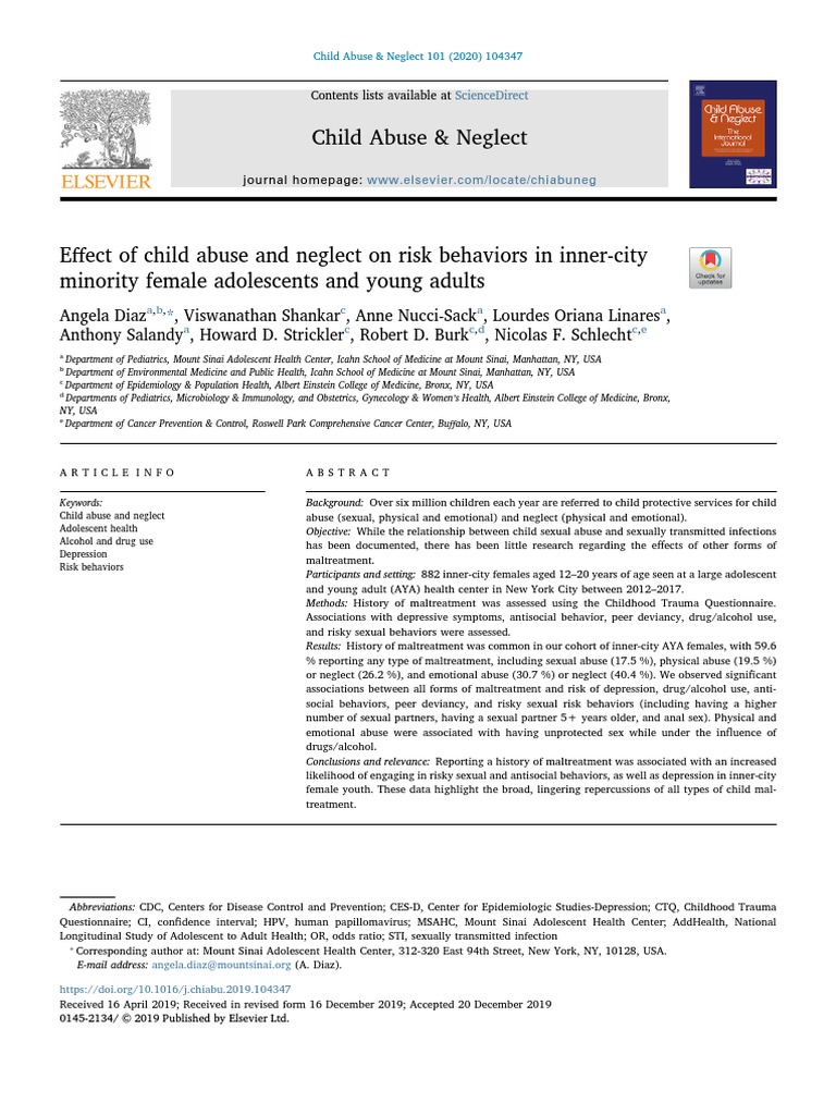 Effect of Child Abuse and Neglect On Risk Behaviors in Inner-City | PDF ...