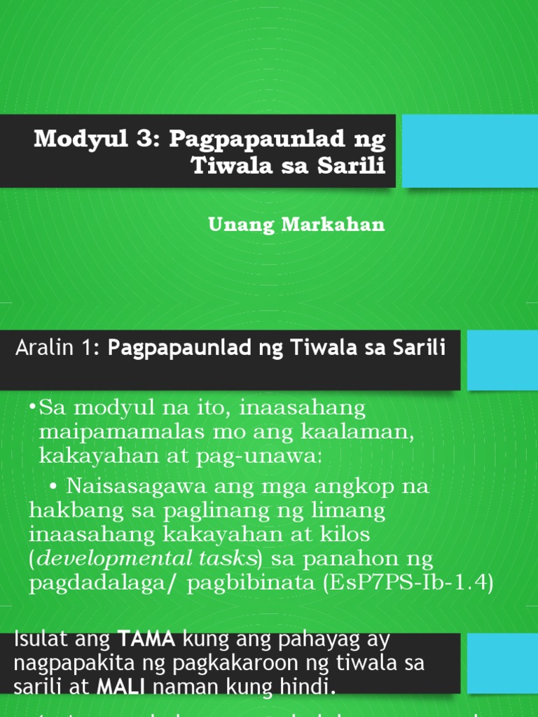 Modyul 3-Pagpapaunlad NG Tiwala Sa Sarili | PDF