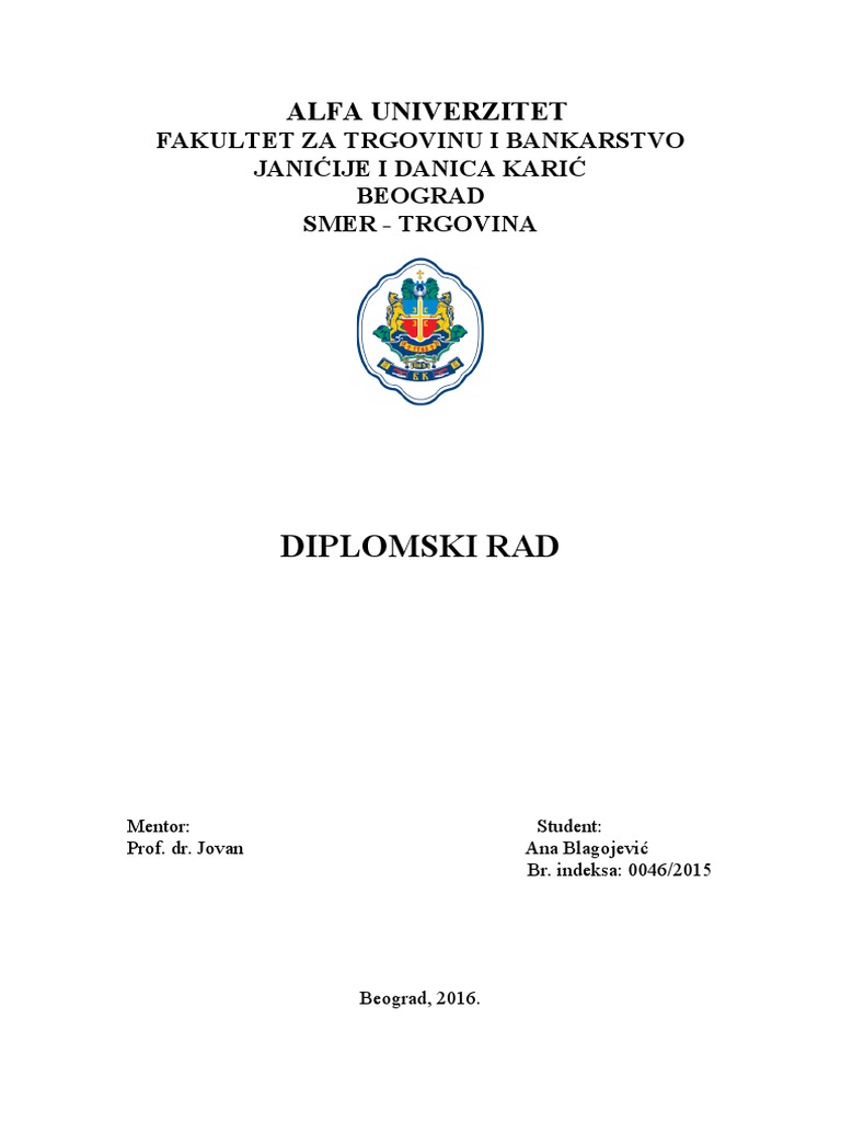 Diplomski Rad Alfa Univerzitet Ana Blagojevic | PDF