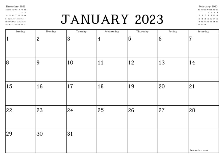 Calendar 1 2023 L A4 7calendar | PDF
