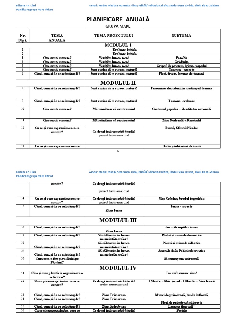 Planificare Grupa Mare Module | PDF