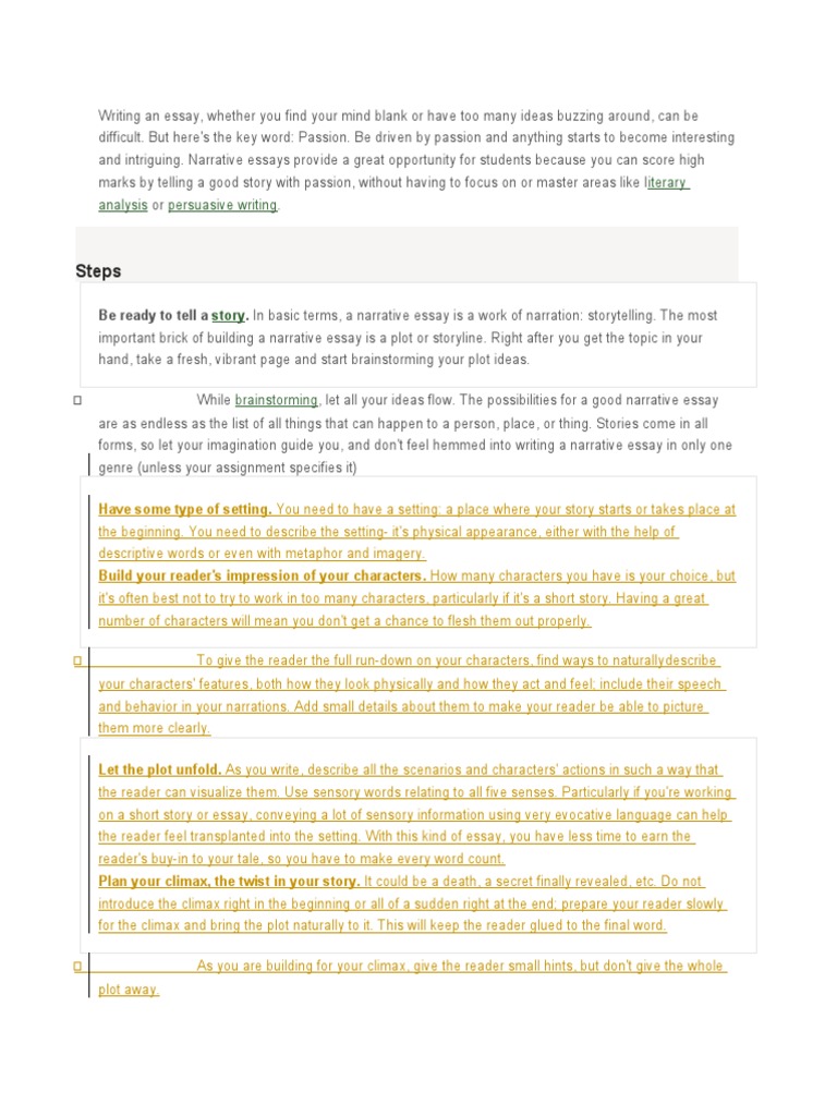 Steps for Writing a Narrative Essay | PDF | Essays | Narrative