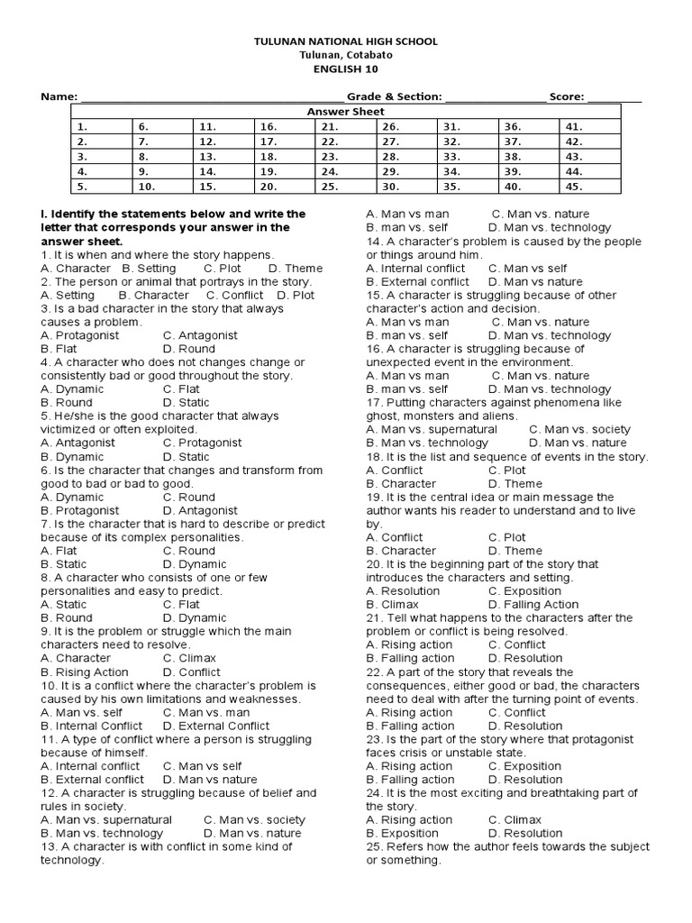 g10 - English Long Quiz | PDF | Plot (Narrative)
