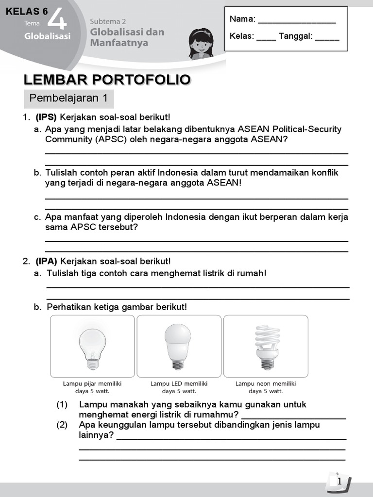 LEMBAR PORTOFOLIO BUPENA 6B Tema 4 Sub 2 | PDF