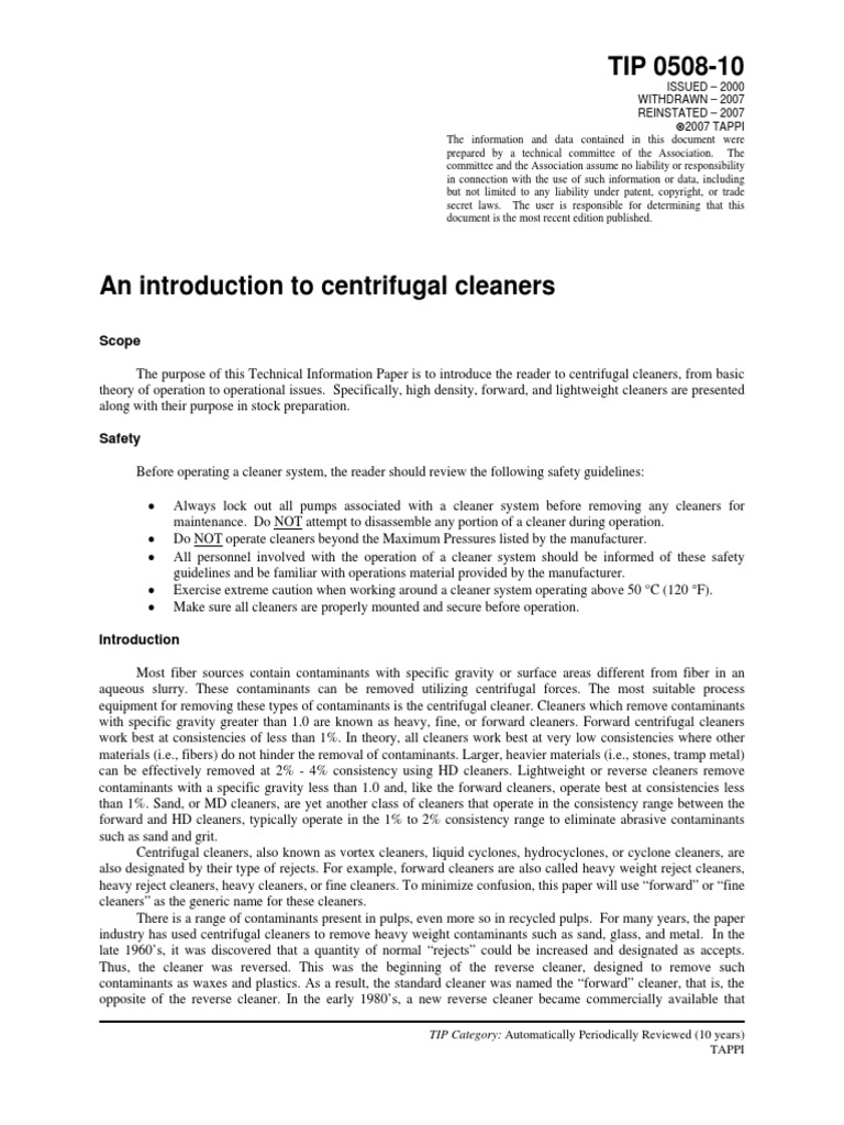 0508-10 Centrifugal Cleaners | PDF | Drag (Physics) | Mechanical ...