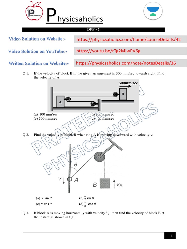 uploads1642069473DPP-2 Constraint Motion | PDF | Physical Quantities | Motion (Physics)