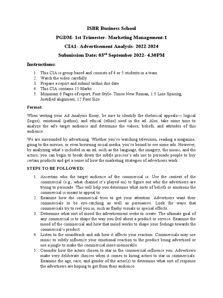 CIA 1-Advertising Analysis | PDF | Advertising | Communication