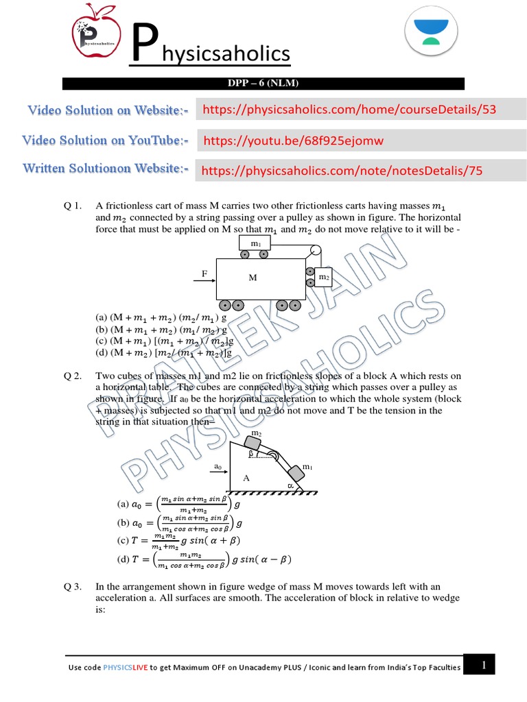 Physics NLM DPP with Solutions | PDF | Tension (Physics) | Physics