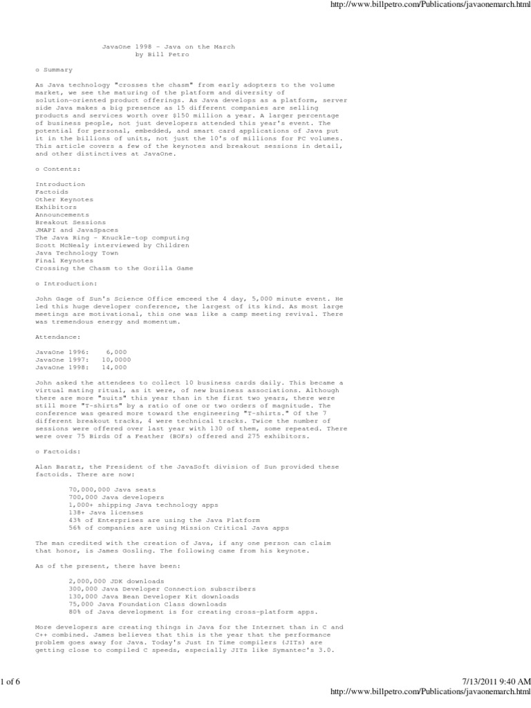 Java One 1998 | PDF | Java (Software Platform) | Java (Programming ...