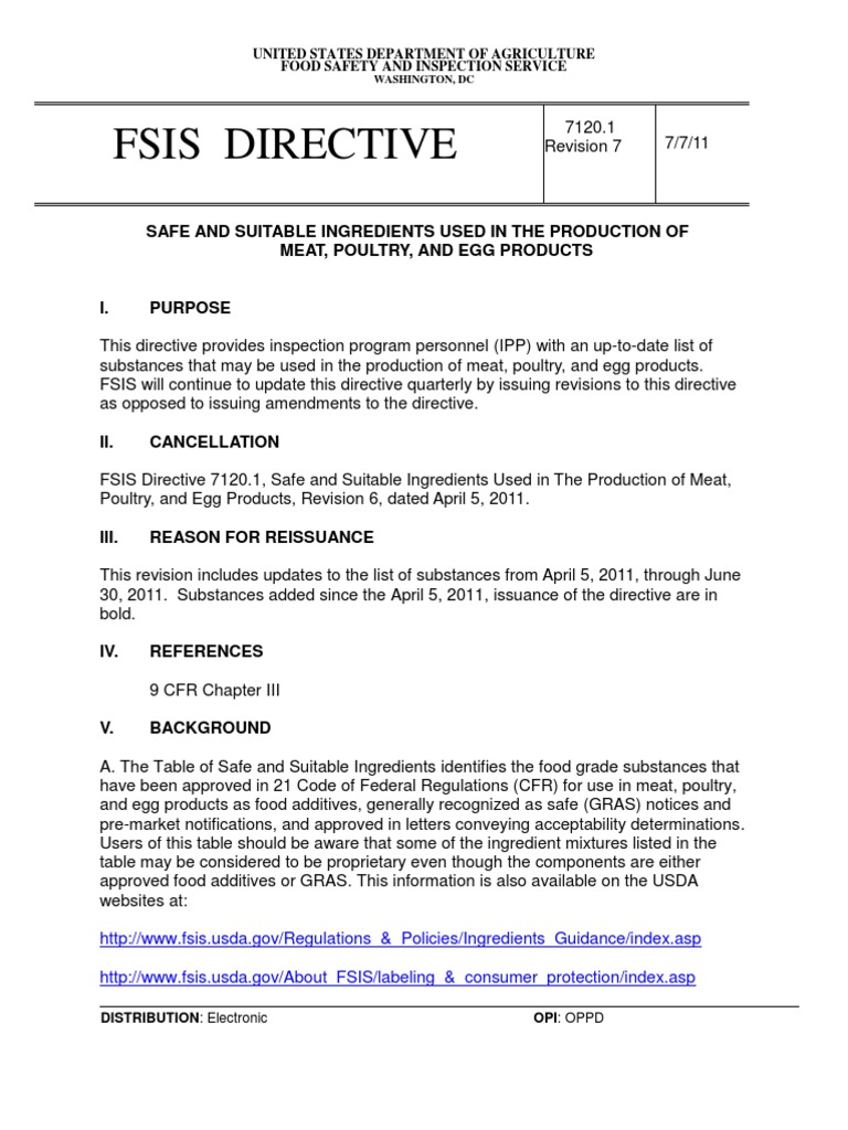 Safe Suitable Ingredients - FSIS Directive 7120.1 Revision 7 | PDF | Ph ...