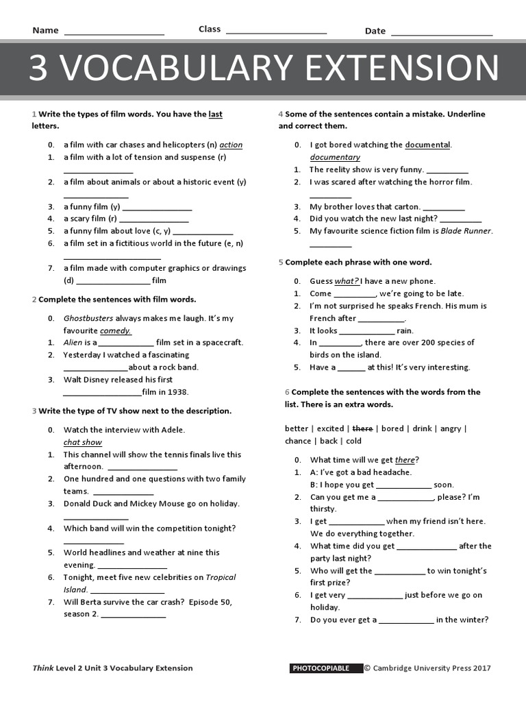 THINK L2 Unit 3 Vocabulary Extension | PDF