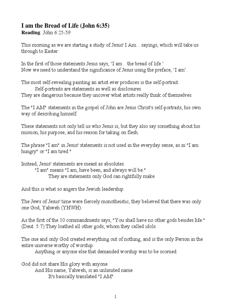 I Am The Bread of Life | PDF | Jesus | God