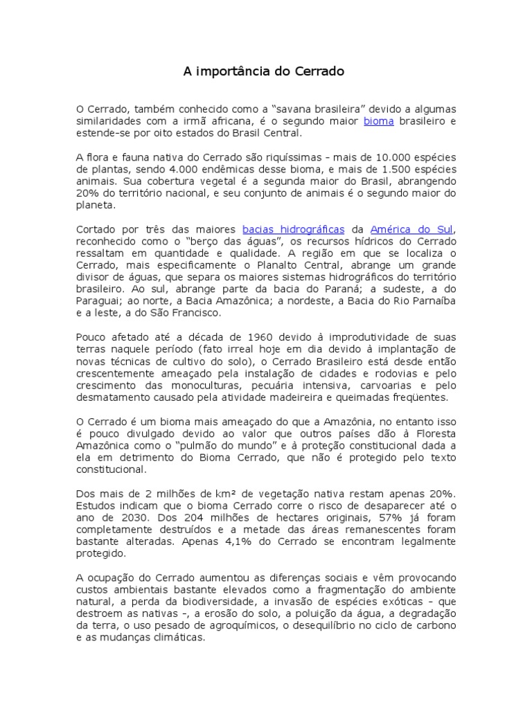 A Importância Do Cerrado para o Brasil | Download grátis PDF | Floresta ... A Importância Do Cerrado para o Brasil | Download grátis PDF | Floresta ...