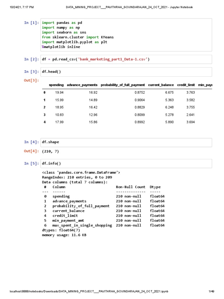 DATA MINING PROJECT PAVITHRAA GOVINDARAJAN 24 OCT 2021 Jupyter Notebook ... DATA MINING PROJECT PAVITHRAA GOVINDARAJAN 24 OCT 2021 Jupyter Notebook ...