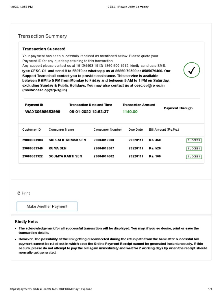 CESC Power Payment Receipt | PDF | Receipt | Service Industries