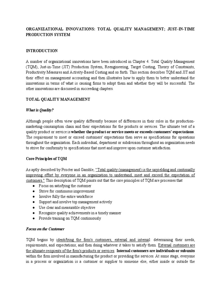 TQM and JIT | PDF | Lean Manufacturing | Business