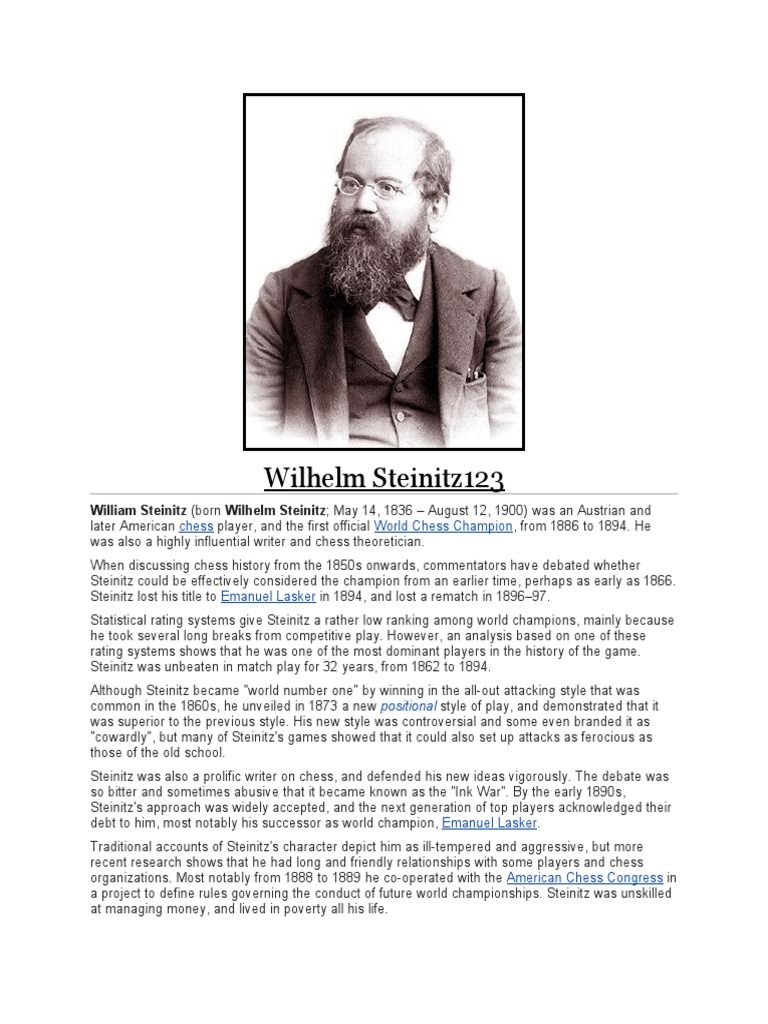 Wilhelm Steinitz0 | PDF | World Chess Championships | Chess