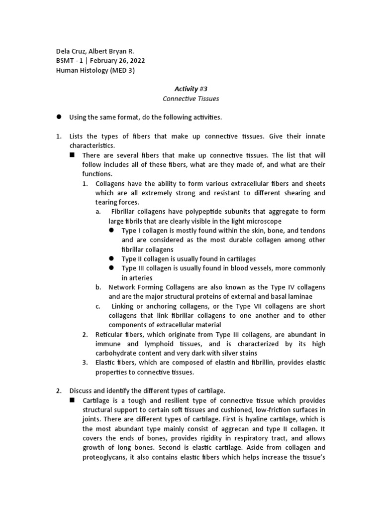 DelaCruz AlbertBryan Activity#3 MED3 | PDF | Connective Tissue | Bone