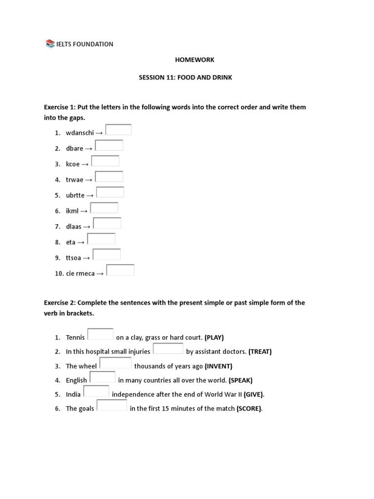 IELTS Homework: Food and Drink Exercises | PDF | Language Arts & Discipline