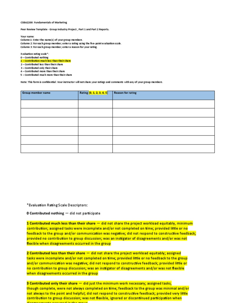 Peer Review Template for Group Projects | PDF | Behavioural Sciences ...