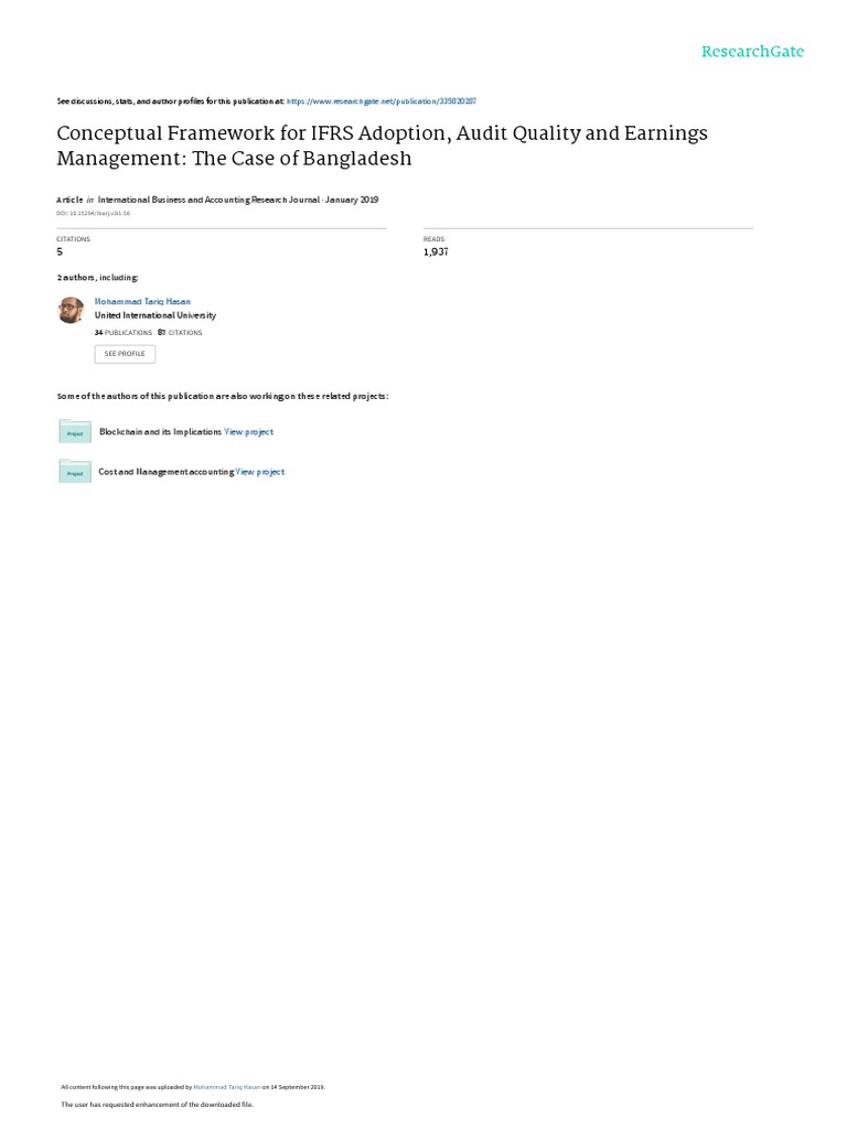 Conceptual Framework For IFRS Adoption, Audit Quality and Earnings Management: The Case of ...