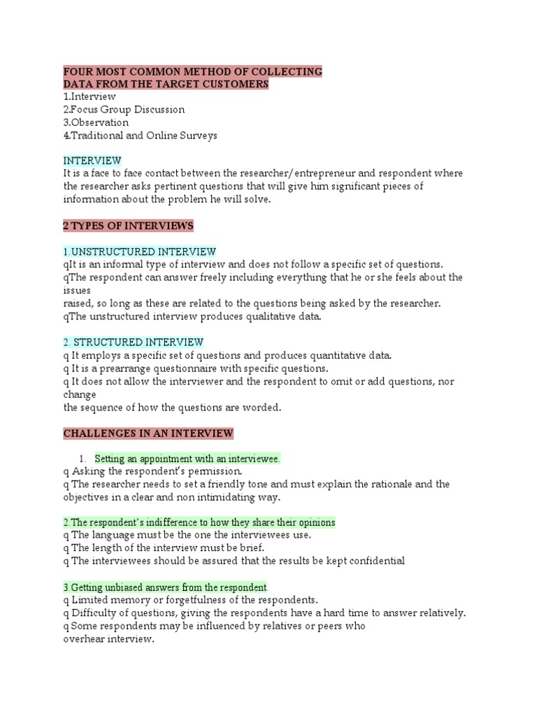 Four Most Common Method of Collecting | PDF