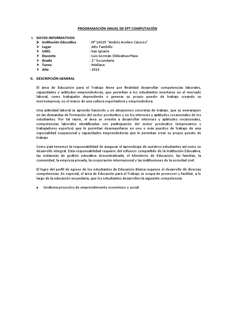 Programaciòn Anual de Ept Computaciòn | PDF