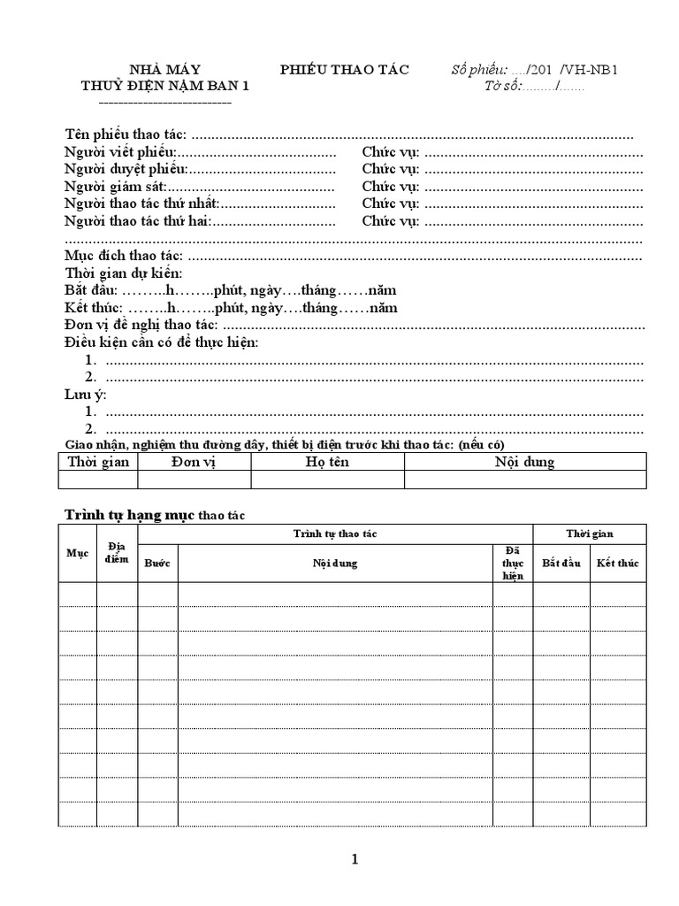 Phieu Thao Tac | PDF