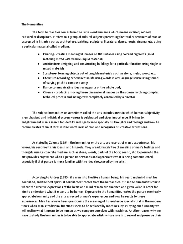 The Humanities | PDF | Experience | The Arts
