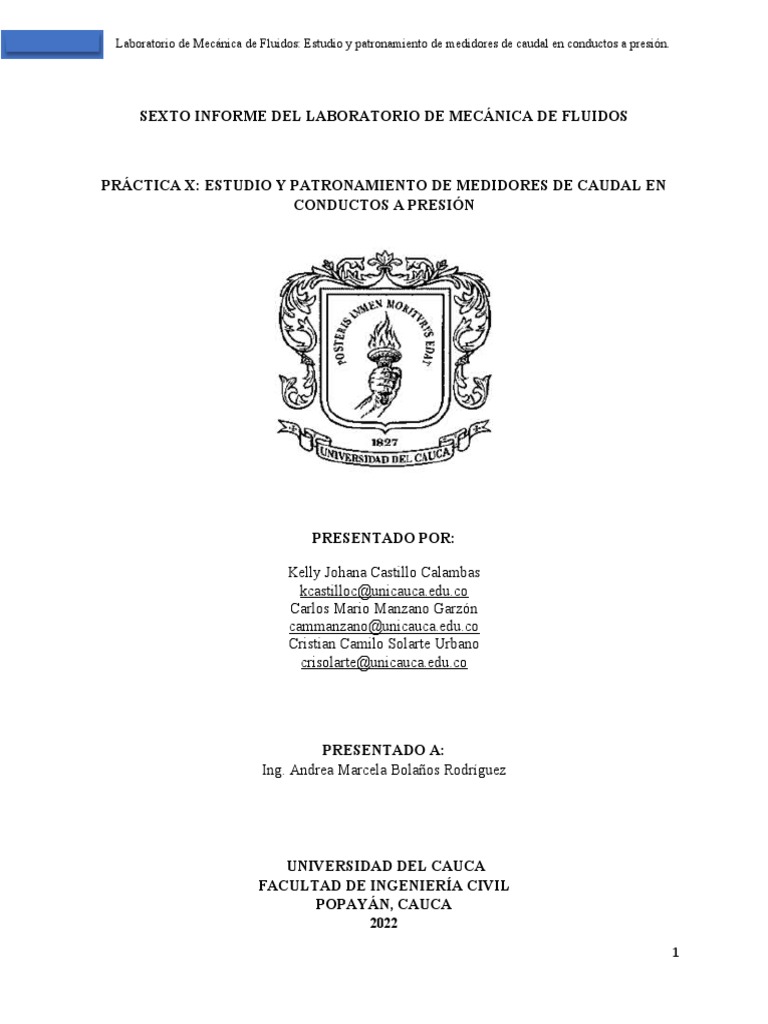 Informe Sexto - Medidores de Flujo A Presion | PDF | Descarga (hidrología) | Ecuaciones