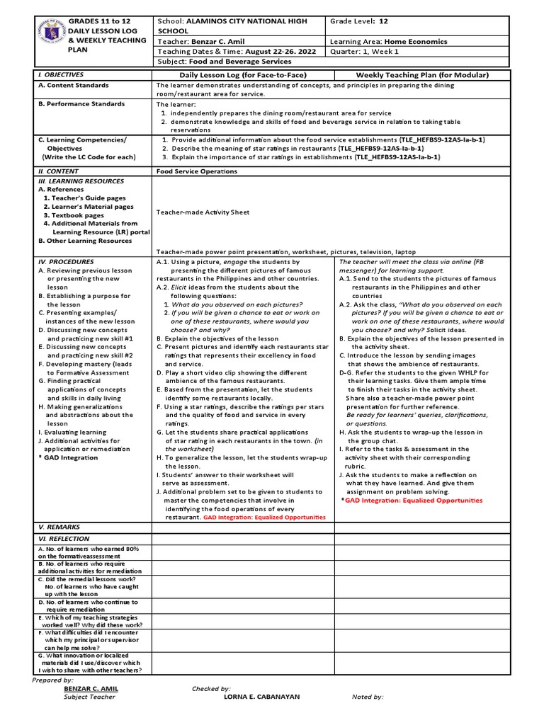 Sample-DLL-WTP-SHS wk1 | PDF | Learning | Teachers