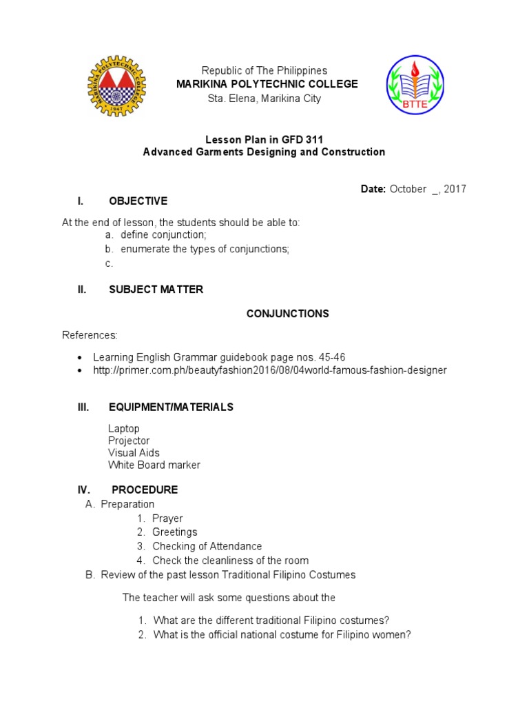 Advanced Garment Design Lesson Plan | PDF | Clause | Cognition