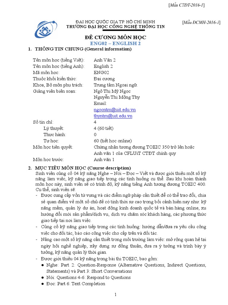 ENG02 Course Outline | PDF