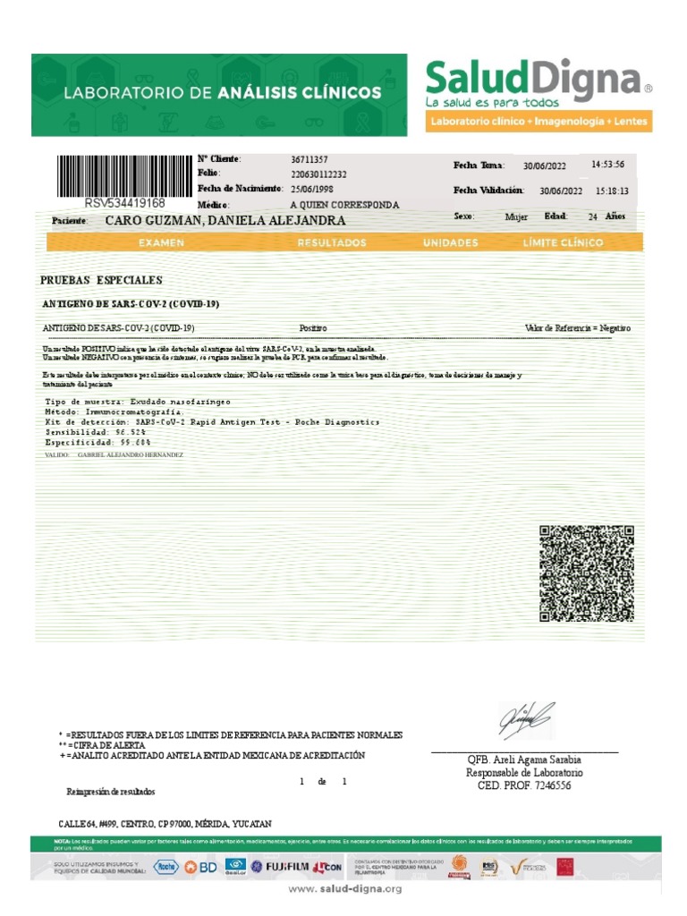 Prueba Covid Positivo | PDF | Diagnostico medico | Ciencias de la Salud