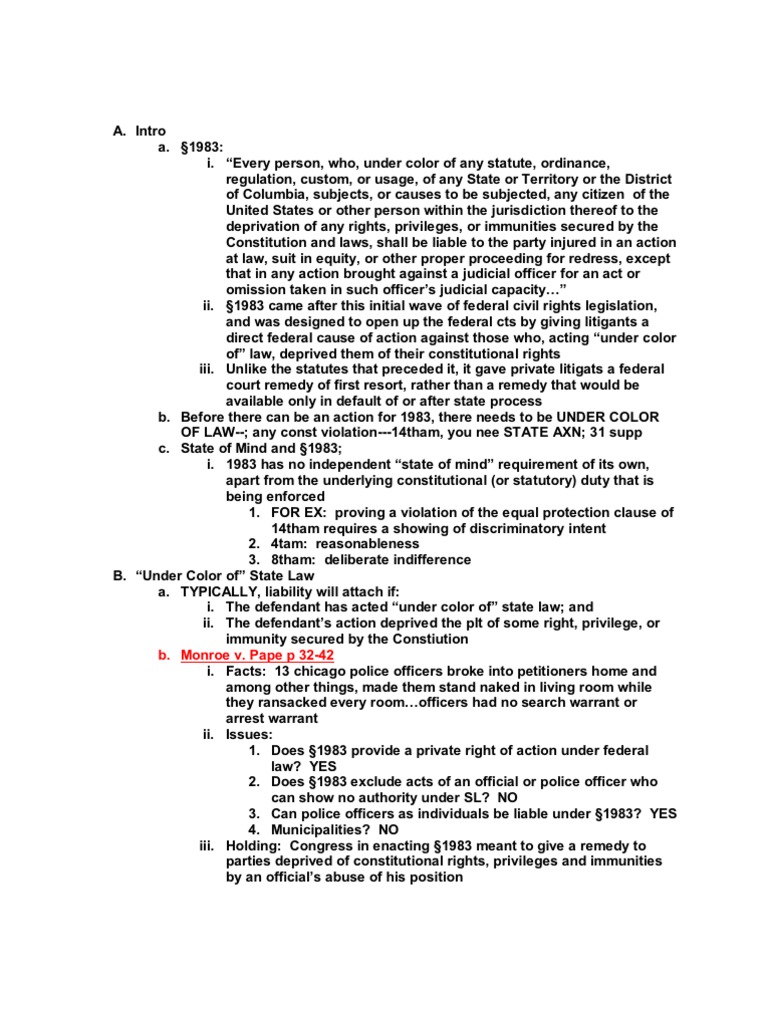Civil Rights Action Outline | PDF | Ex Parte Young | Fourteenth ...
